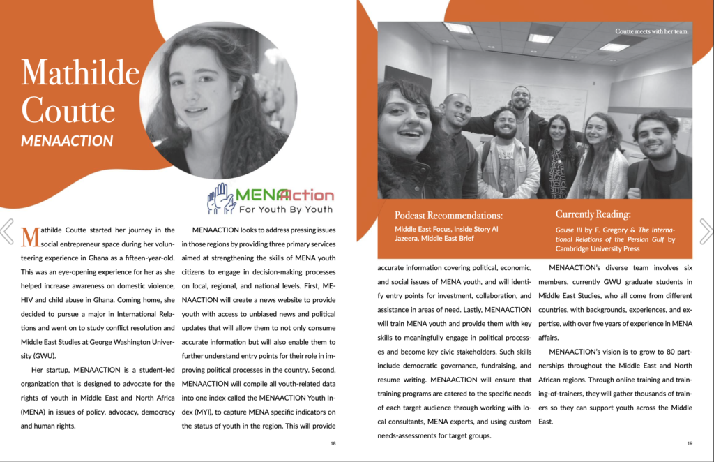 MENAACTION and Mathilde Coutte Featured in “25 Under 25 Magazine”